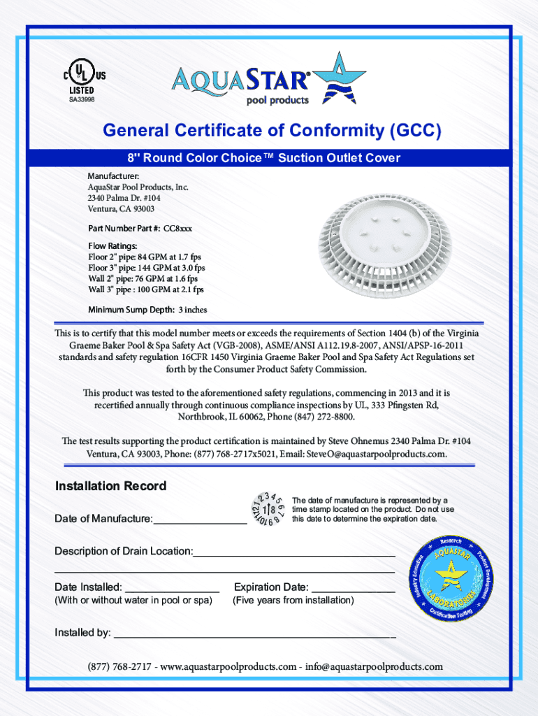 Fillable Online General Certificate of Conformity (GCC) Fax Email Print ...