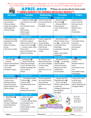 Fillable Online MENU SUBJECT TO CHANGE WITH OUT NOTICE** - Monday ...