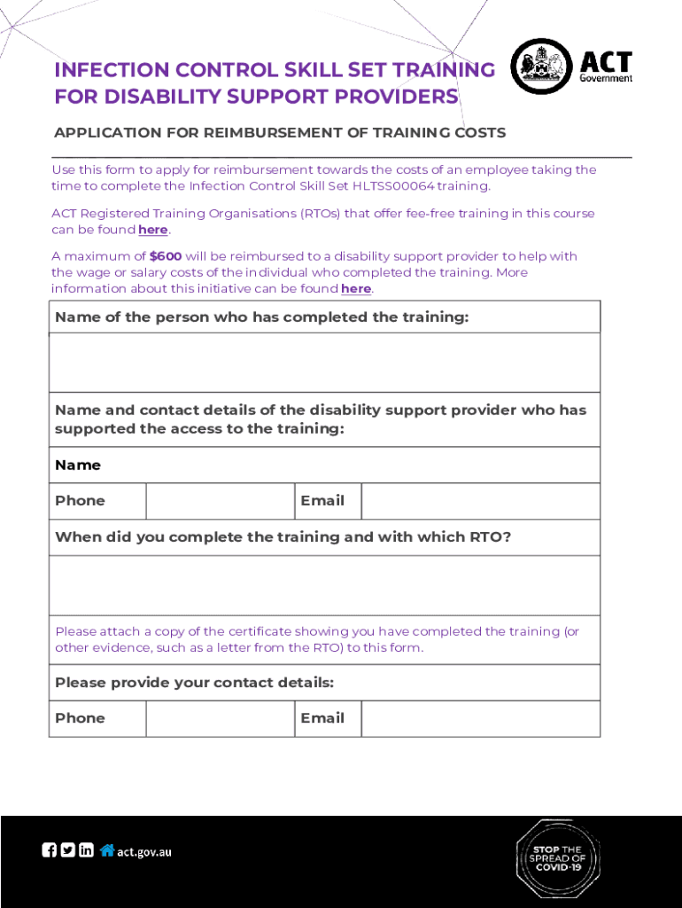 Fillable Online Infection Control Training Reimbursement - application ...
