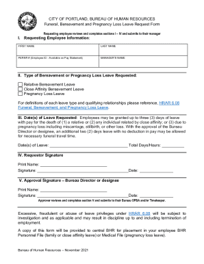 Fillable Online Funeral Bereavement and Pregnancy Loss Leave Request ...