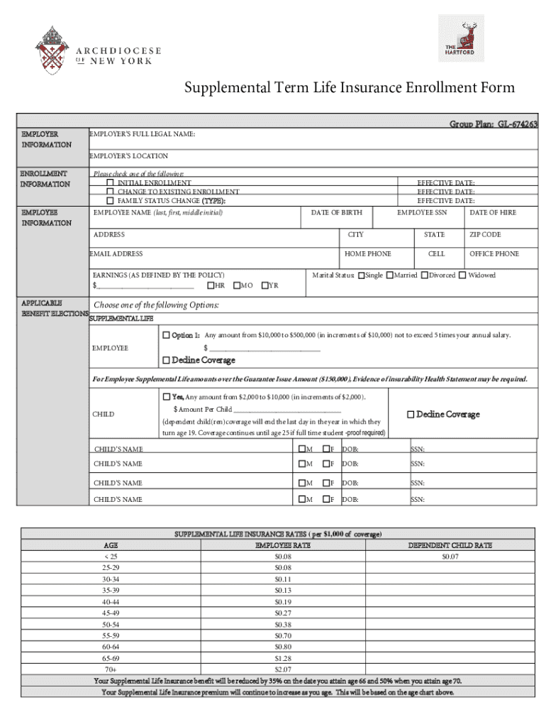Fillable Online archny.org wp-content uploadsSupplemental Term Life ...
