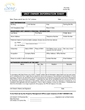 Fillable Online 700sussexcondo.comunit-owner-information-sheetUnit Owner Information Sheet E ...