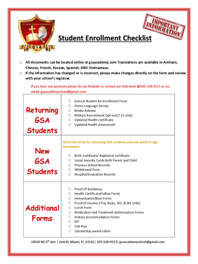 Fillable Online gsaacademyschool.comwp-contentuploadsStudent Enrollment ...