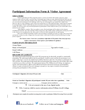 Fillable Online Participant Information Form & Visitor Agreement Fax ...