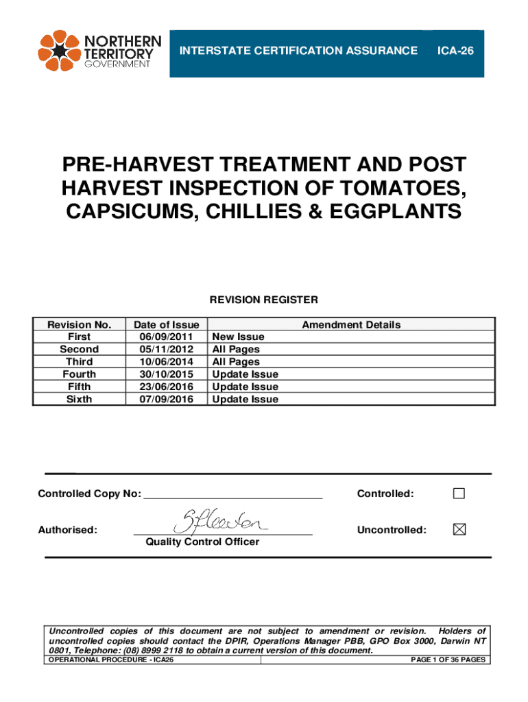 Fillable Online PRE-HARVEST TREATMENT AND POST HARVEST INSPECTION OF ...