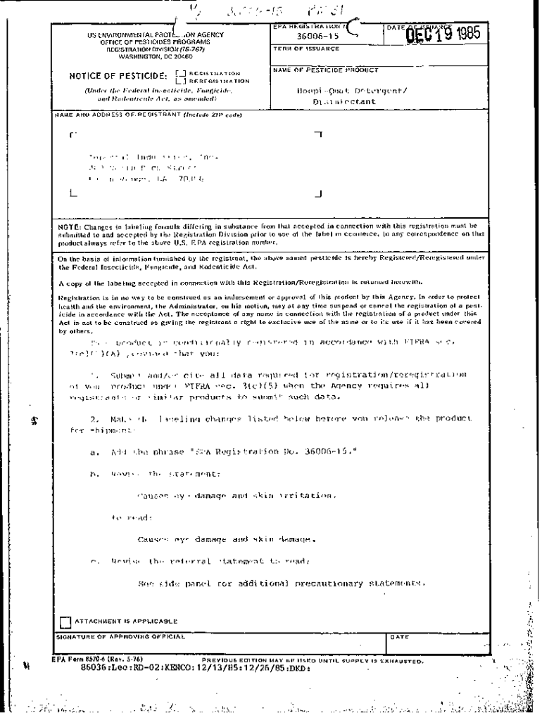 Fillable Online U.S. EPA, Pesticide Product Label, HOSPI-QUAT DETERGENT ...