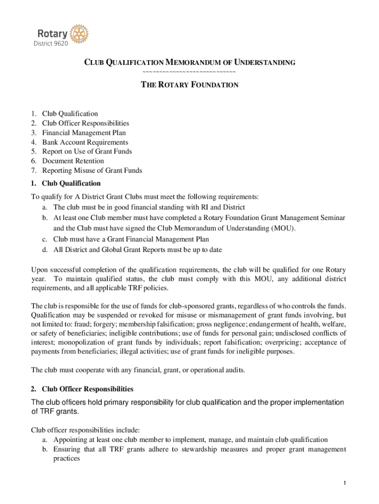 Fillable Online CLUB QUALIFICATION MEMORANDUM OF UNDERSTANDING The ...