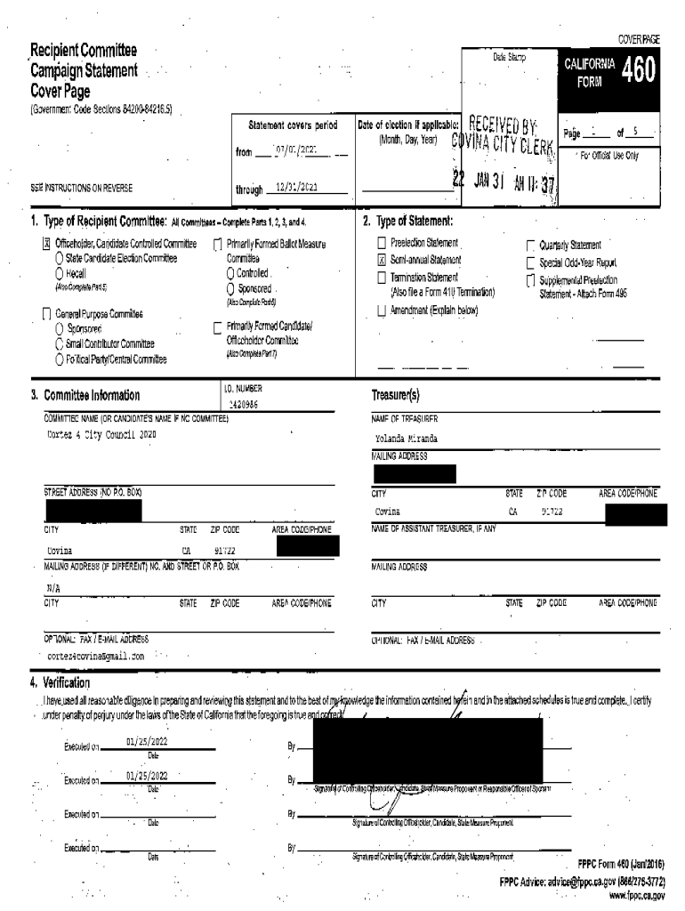 Fillable Online rrcc.lacounty.govCampSchedulesCOVER PAGE Recipient Committee Campaign Statement ...