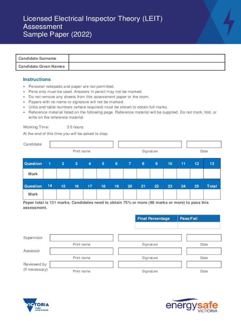 Fillable Online Licensed Electrical Inspector Theory (LEIT) Assessment ...