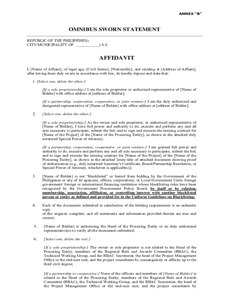 Fillable Online PDF Page 1 of 3 ANNEX A Omnibus Sworn Statement ...