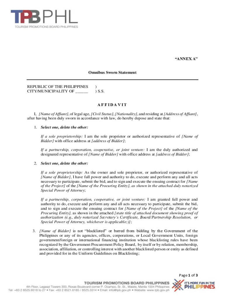 Sample Of Omnibus Sworn Statement - Fill Online, Printable, Fillable ...