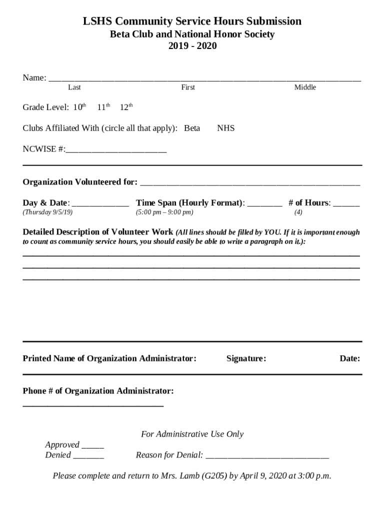 Beta Club Volunteer Hours Credit Request Doc Template | pdfFiller