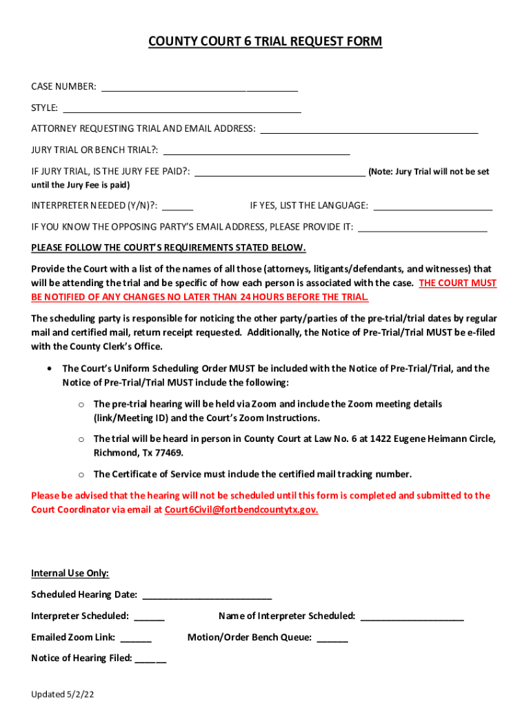 Fillable Online www.fortbendcountytx.govsitesdefaultCOUNTY COURT 6 ...