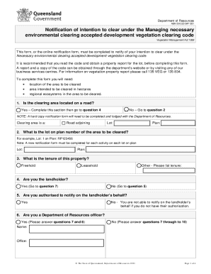 Fillable Online Notificatoin of intention to clear under the Managing necessary environmental ...