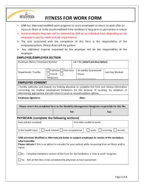 Fillable Online Return to Work Form: Free TemplatesSafetyCulture13 ...