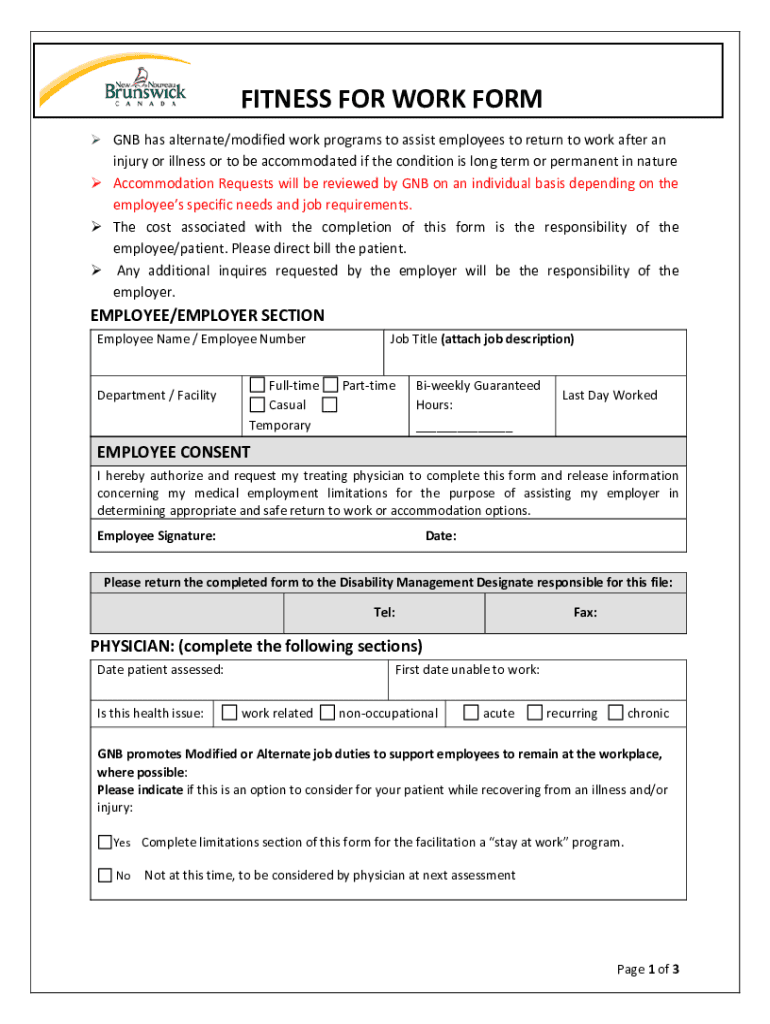 Fillable Online Return to Work Form: Free TemplatesSafetyCulture13 ...