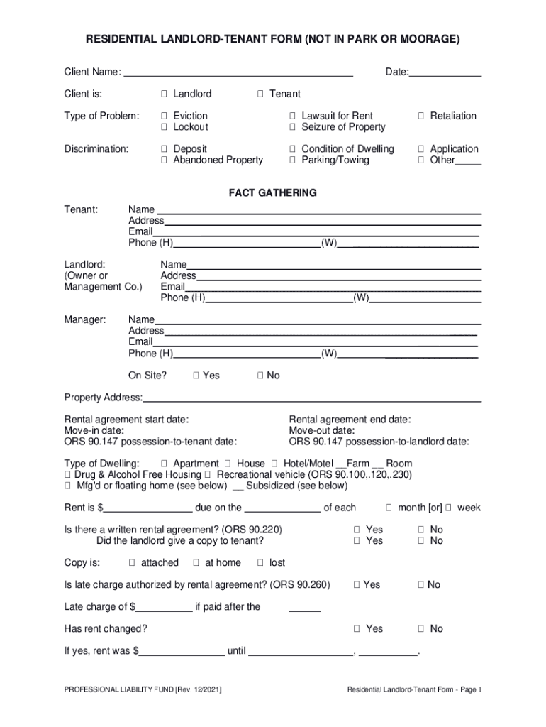 Fillable Online RESIDENTIAL LANDLORD-TENANT FORM (NOT IN PARK OR ...