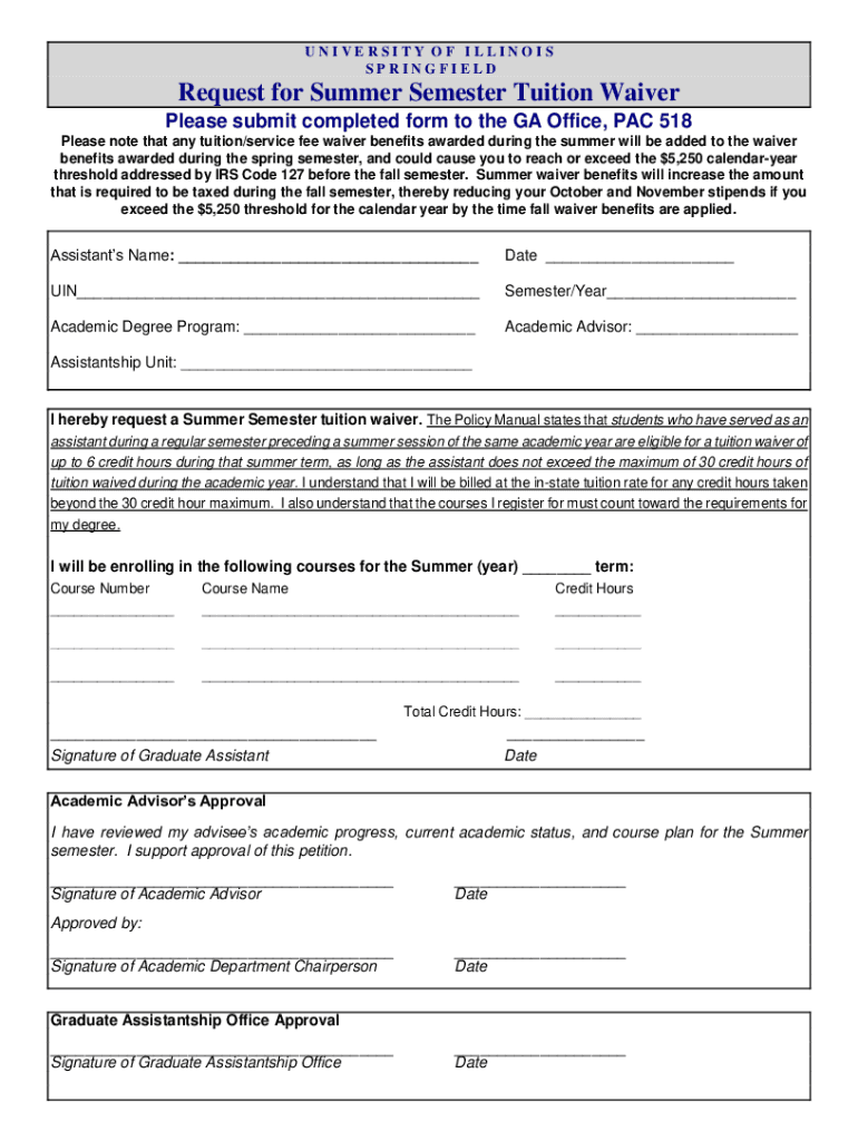 Fillable Online www.obfs.uillinois.edupayrolltuition-fee-waiversTuition and Fees: Waivers ...