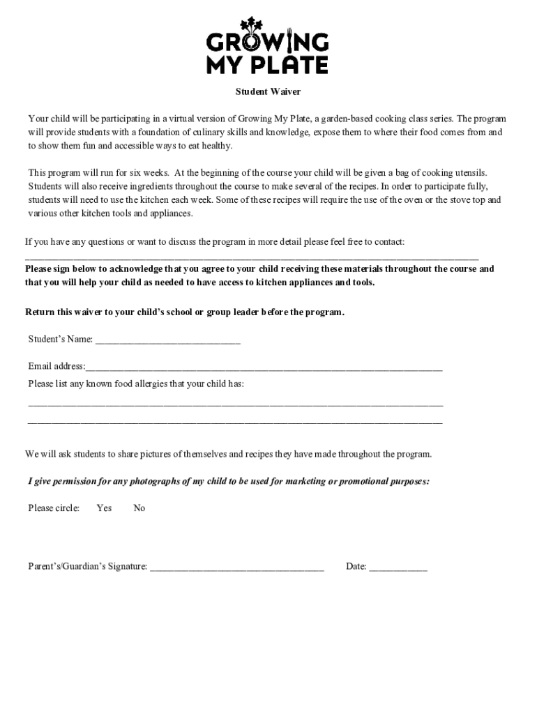 Fillable Online Student Waiver Form - Shannon CrowParental Waivers for ...