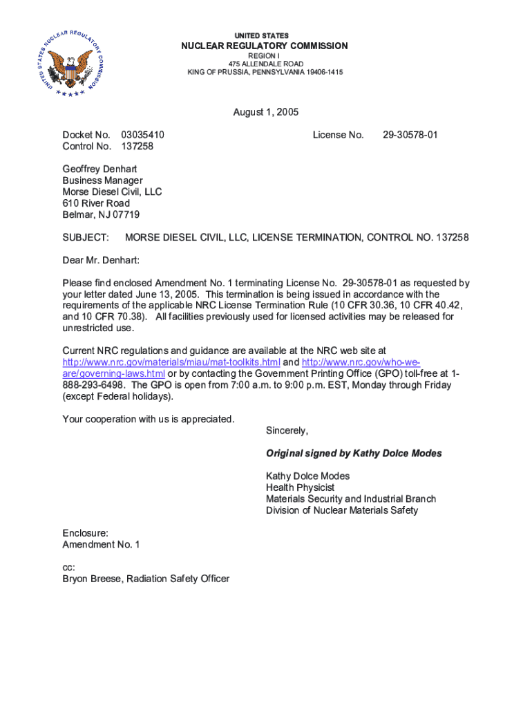 Fillable Online Morse Diesel Civil, LLC; License Termination, License ...