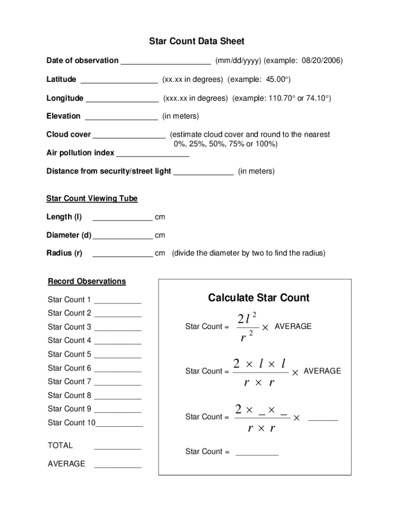 Fillable Online www.nasa.govpdf145989mainStarCountDataSheetvStar Count ...