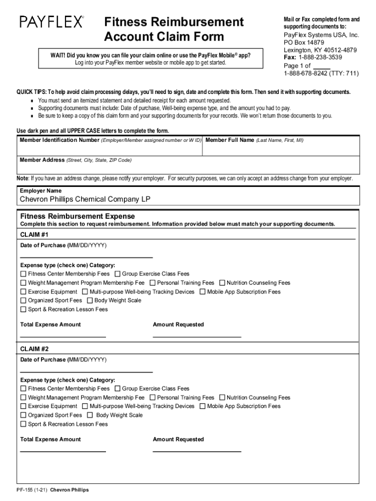 Fillable Online PayFlex Fitness Reimbursement Account Claim Form Fax ...