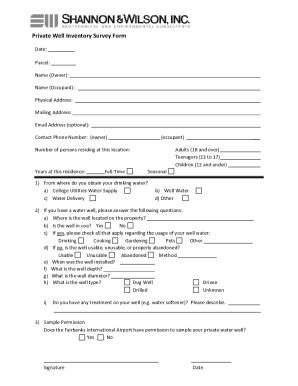 Fillable Online dot alaska Date: Private Well Inventory Survey Form ...