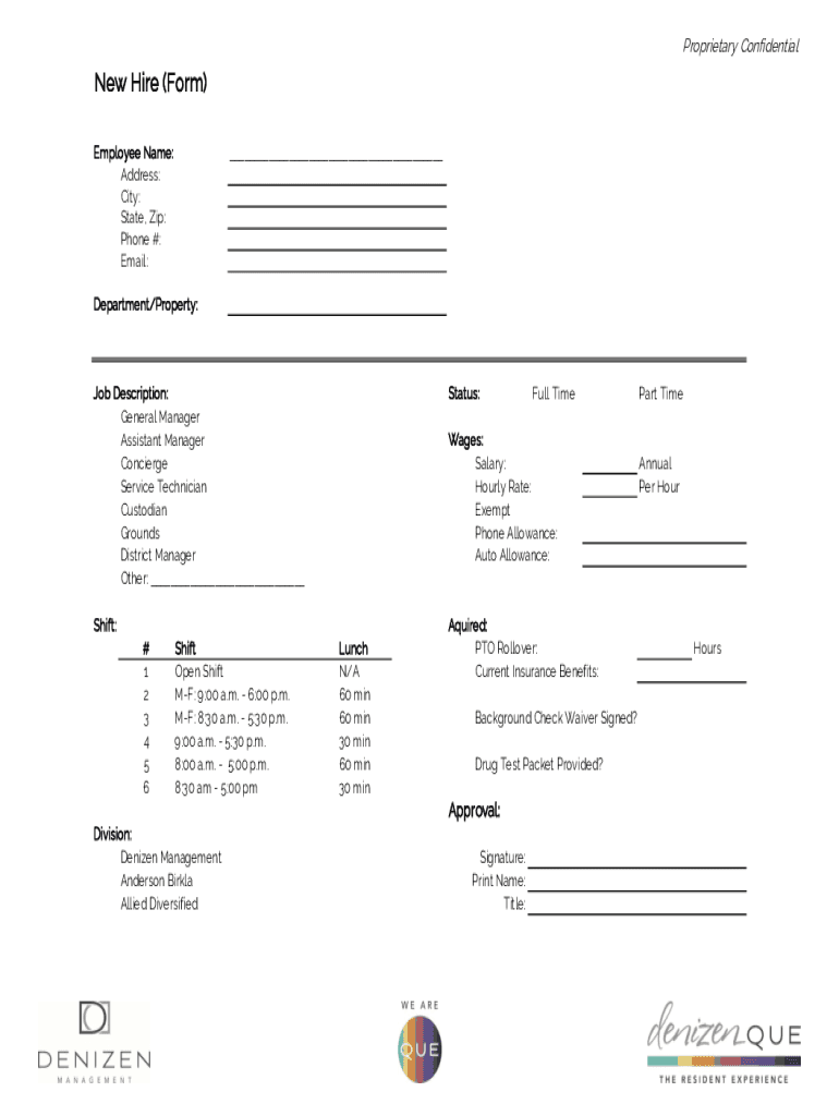 Fillable Online www.coursehero.comfile65103462New Hire Form 190130.pdf - New Hire Form Employee ...