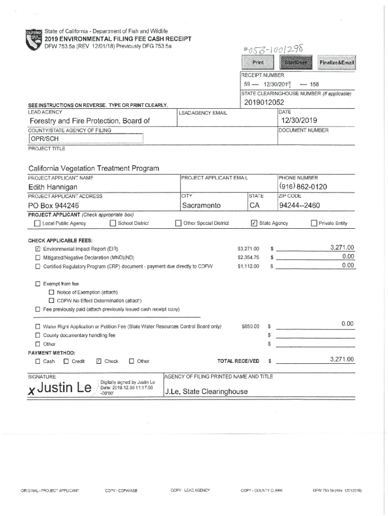 Fillable Online bof fire ca CDFW receipt Fax Email Print - pdfFiller