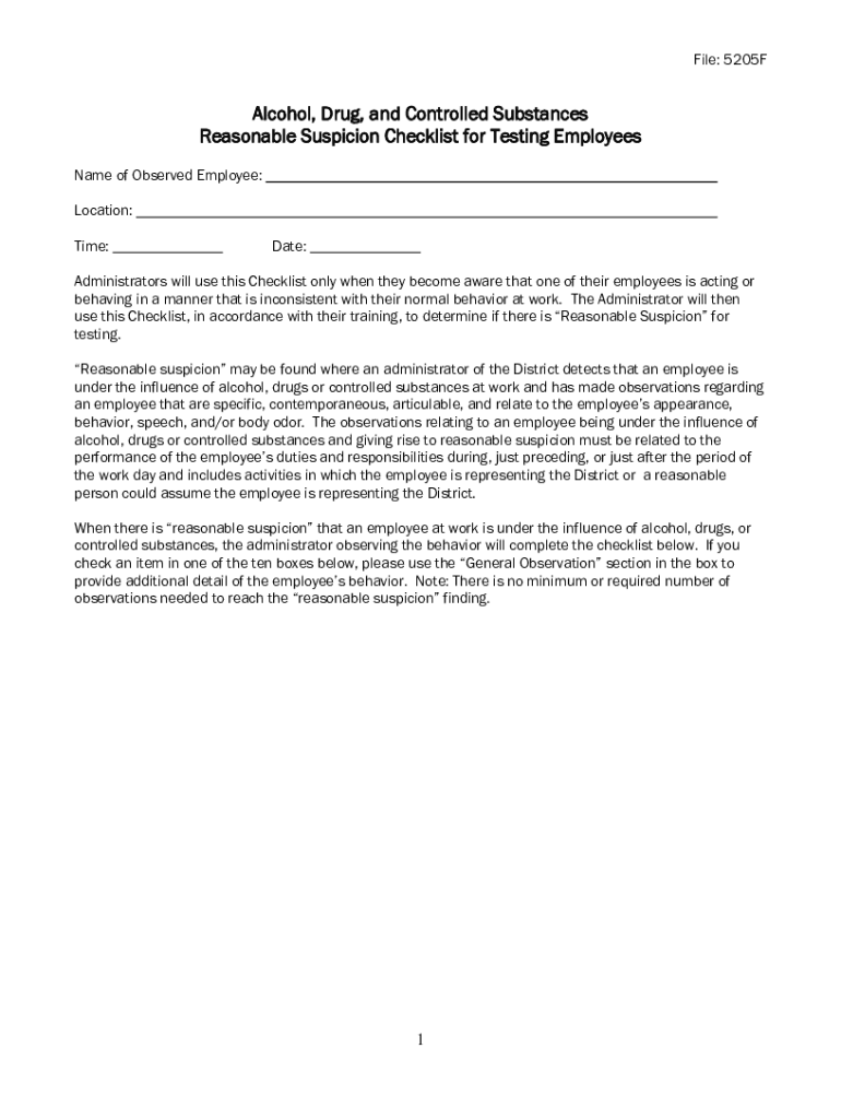 Fillable Online PDF Reasonable Suspicion Referral for Drug and Alcohol ...