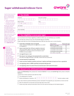 Fillable Online aware.com.auadviceSP-Super-Withdrawal-FormSuper ...