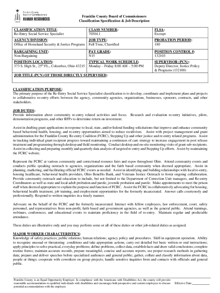 Fillable Online Re-Entry Social Service Specialist Fax Email Print ...