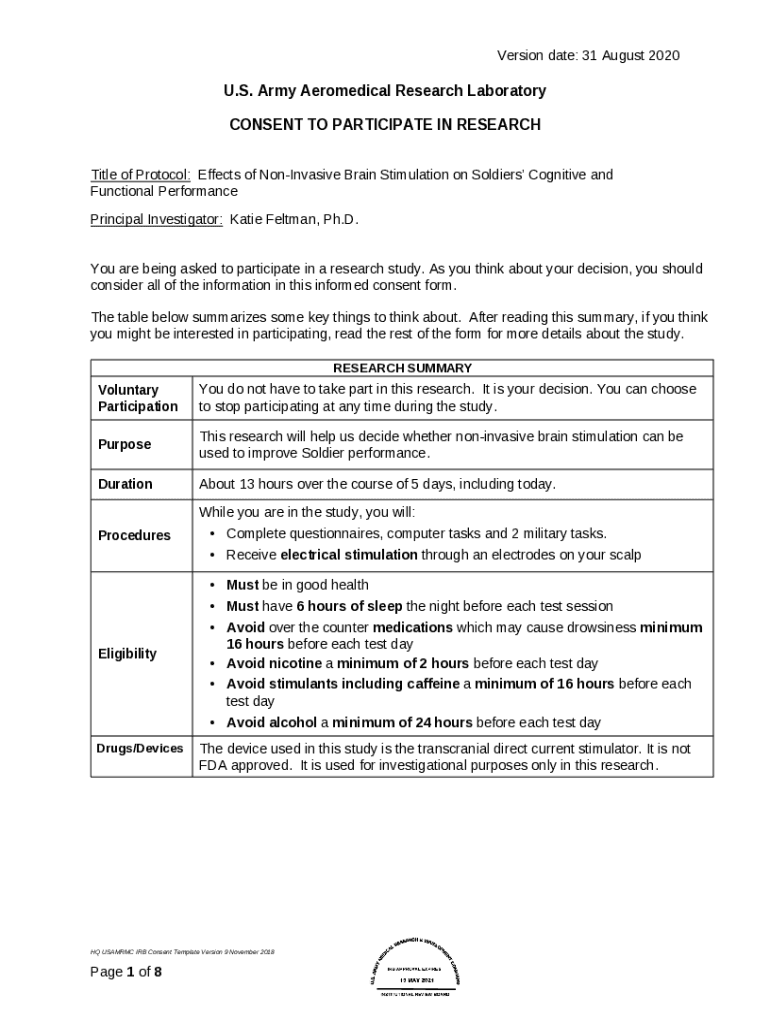 Fillable Online clinicaltrials.gov 33 NCT04155333U.S. Army Aeromedical Research Laboratory ...