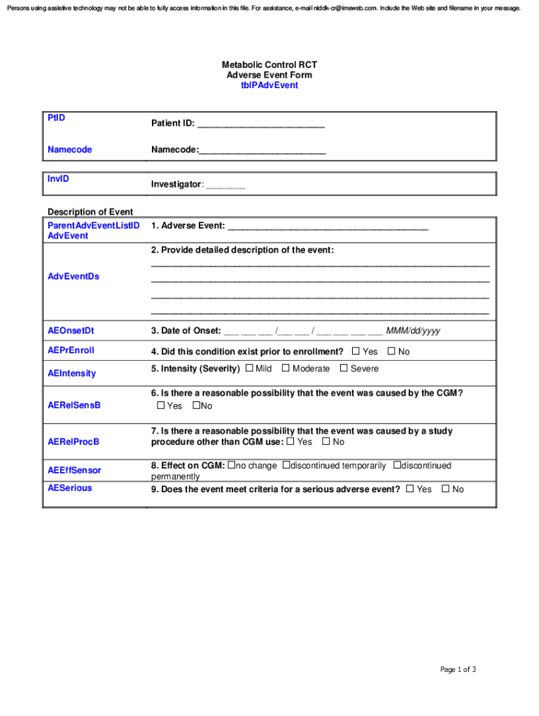 Fillable Online Adverse Event form will always be displayed on the DRCR menu Fax Email Print ...