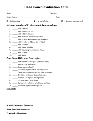 Head Coach Evaluation Doc Template | pdfFiller