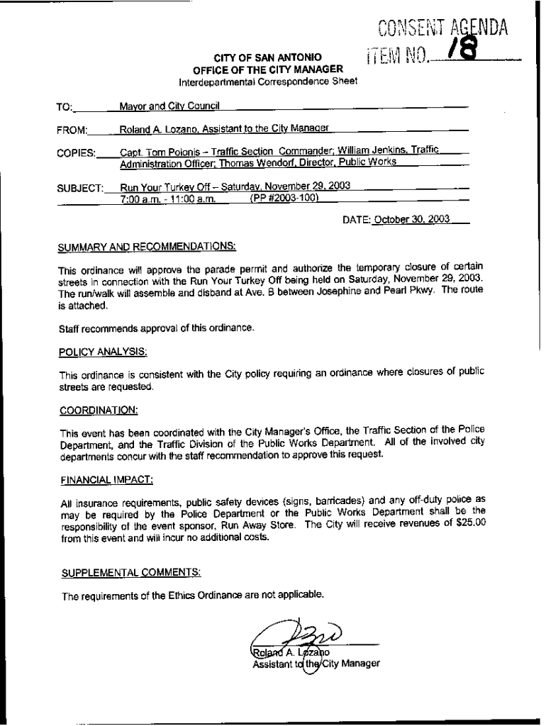 Fillable Online Interdepartmental Correspondence Sheet TO: Mayor and ...