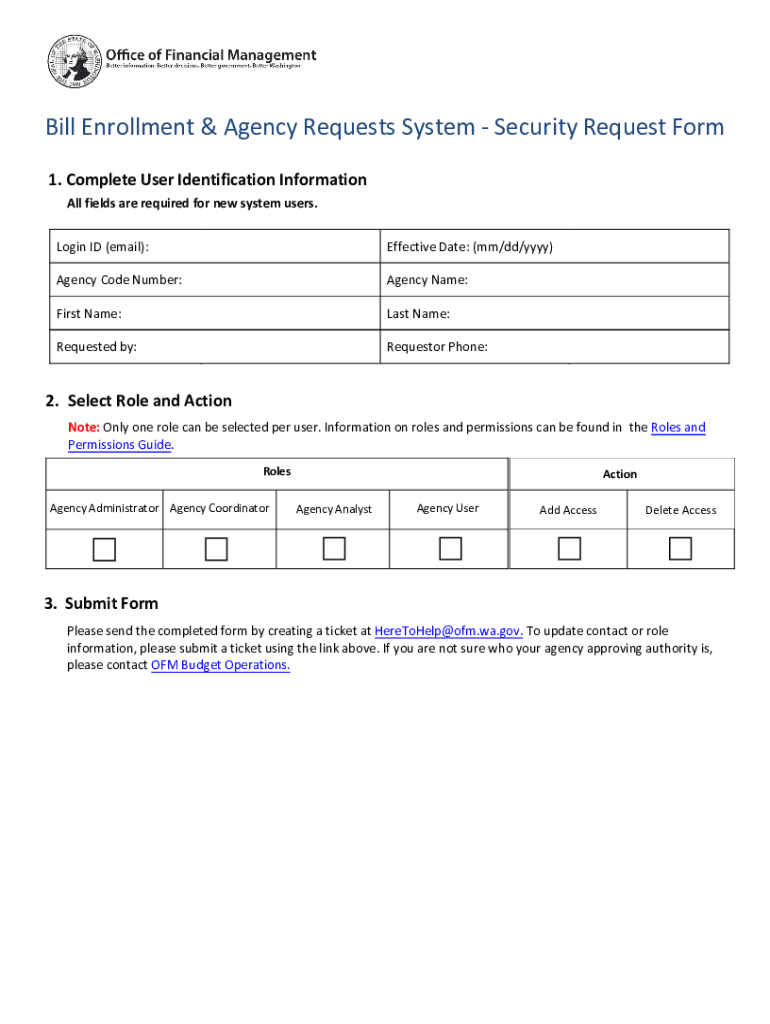 Fillable Online ofm wa Bill Enrollment & Agency Request System ...