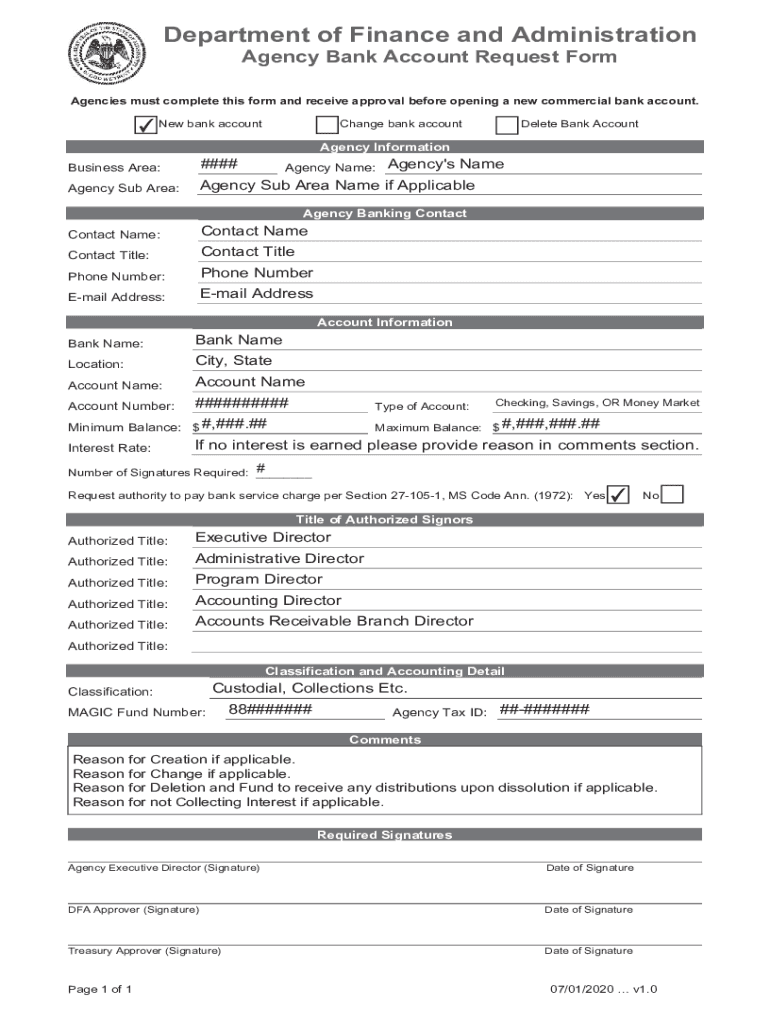 Fillable Online Bank Account Request Form v1.0 Fax Email Print - pdfFiller
