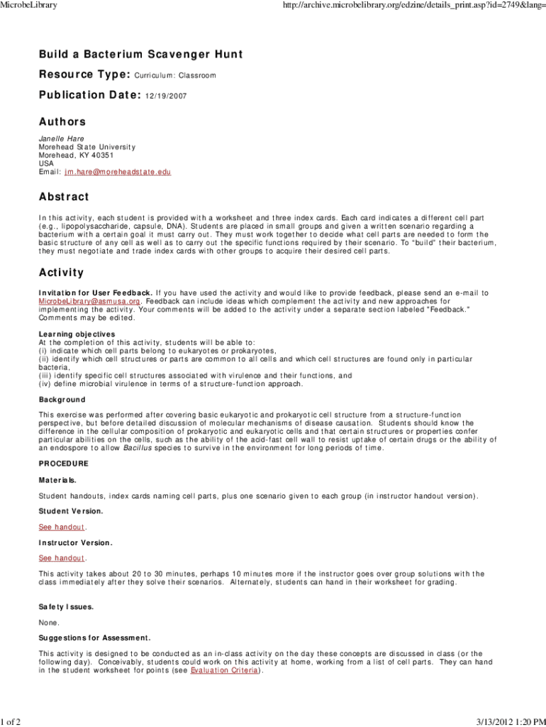 Fillable Online Exploring Phagocytosis and Bacterial Pathogens with a Multimedia ... Fax Email ...