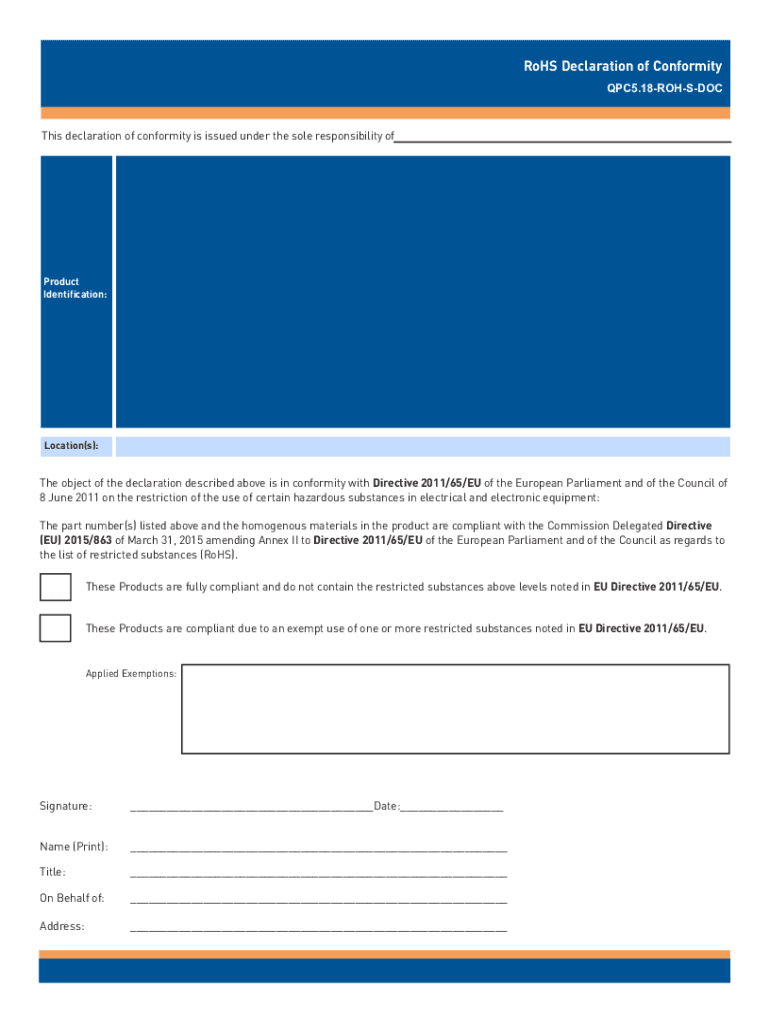 Fillable Online RoHS Compliance StatementsRoHS Info - Declaration of ...
