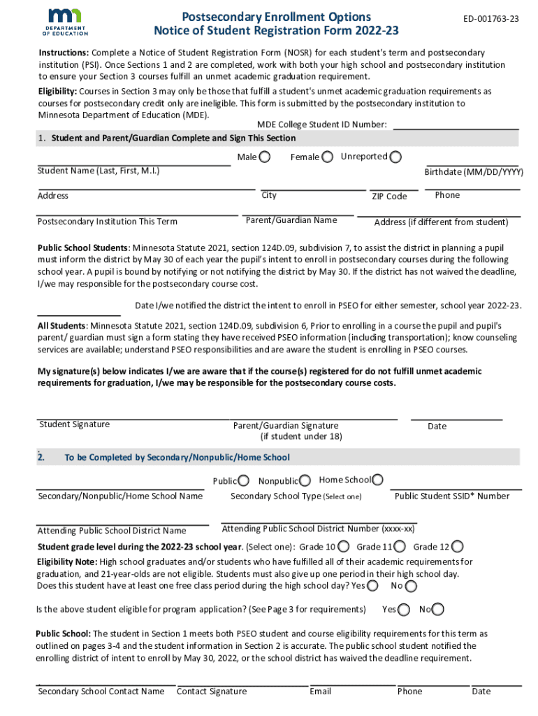 Fillable Online fill.ioPostsecondary-Enrollment-Options-NoticeFillable Postsecondary Enrollment ...
