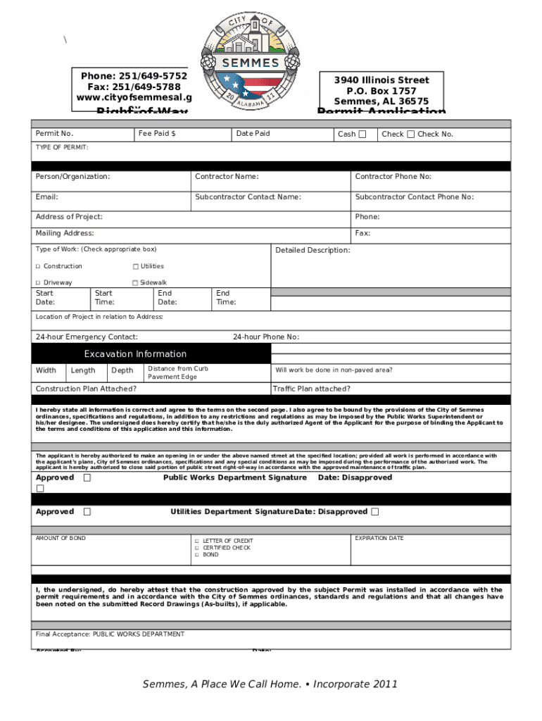 cityofsemmesal.govdownload193Vacation of Right-of-Way Application Draft Doc Template | pdfFiller
