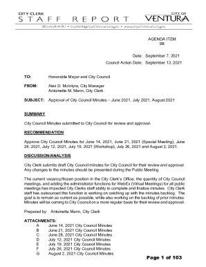 Fillable Online City Manager Staff Report (Internal) - APPROVAL OF CITY ...