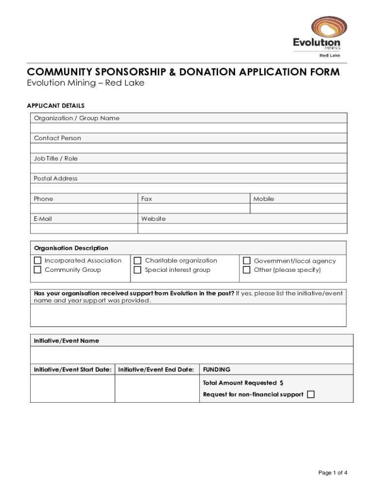 Fillable Online PDF pRED LAKE SPONSORSHIP AND DONATION APPLICATION FORM Fax Email Print - pdfFiller