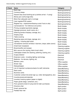 Fillable Online Maine Building - Exhibitor Suggested Packing List.xlsx ...