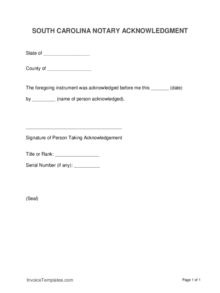 Fillable Online Free South Carolina Notary Acknowledgment Form ...