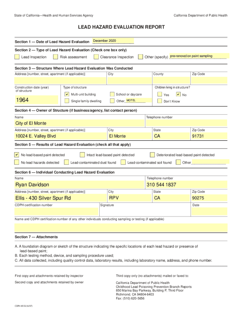 Fillable Online Hazardous Materials Assessment The M Motel 10024 E ...