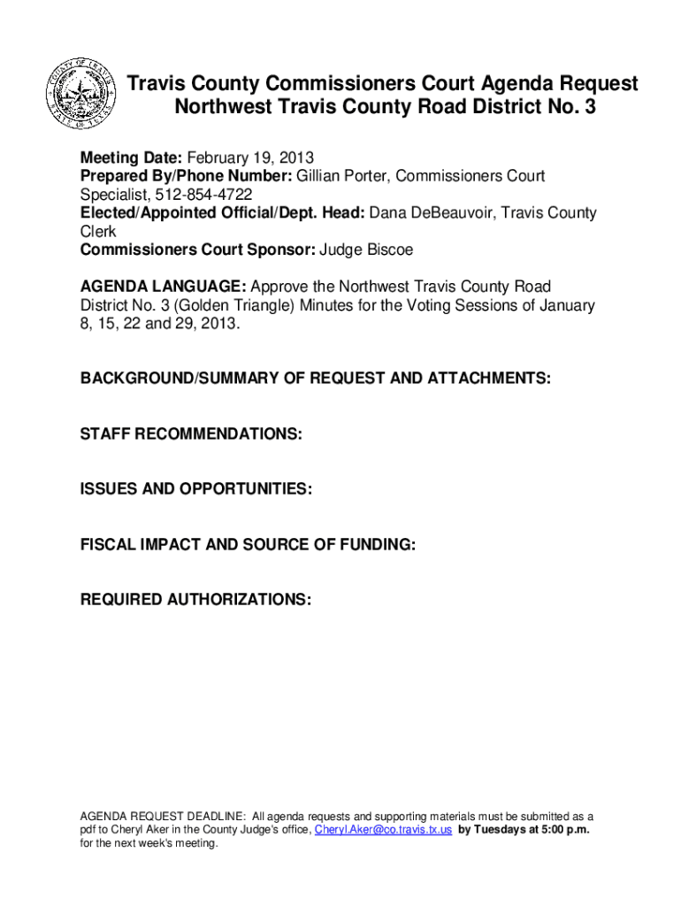 Fillable Online Travis County Commissioners Court Agenda Request ...