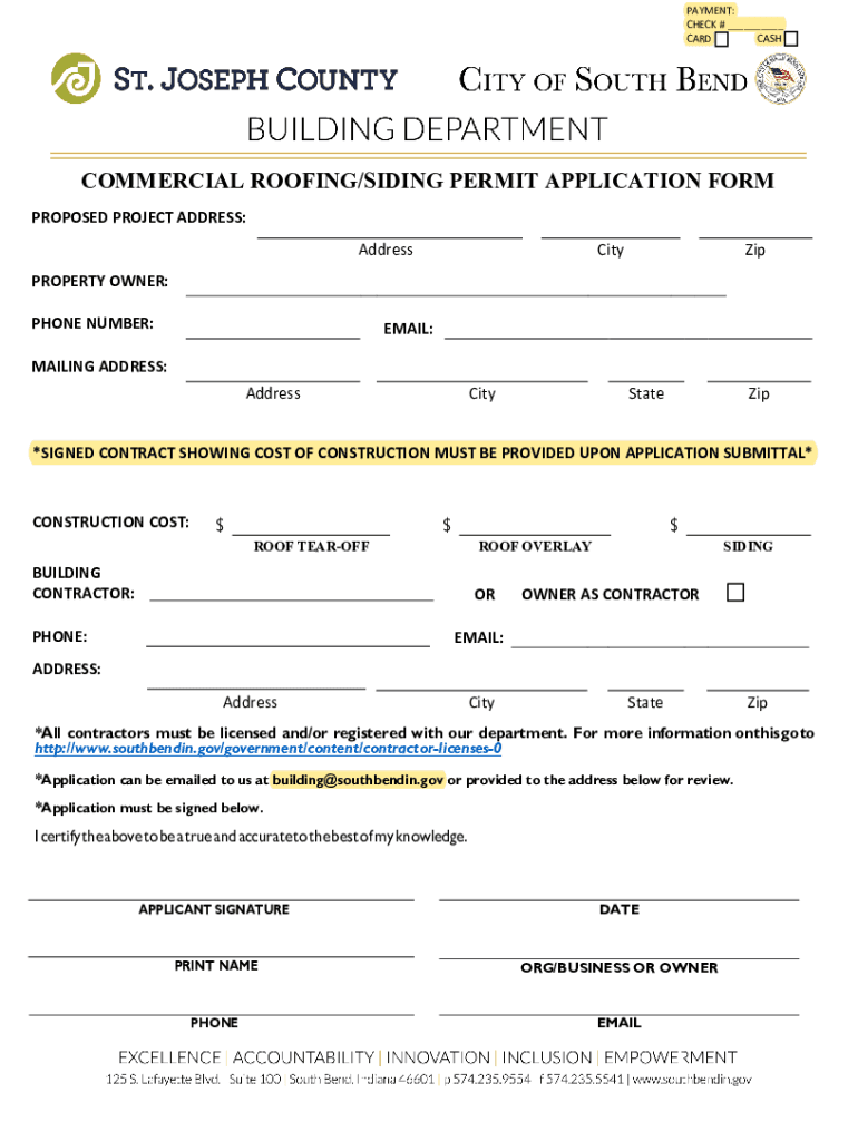 Fillable Online southbendin.gov wp-content uploadsCOMMERCIAL ROOFING ...