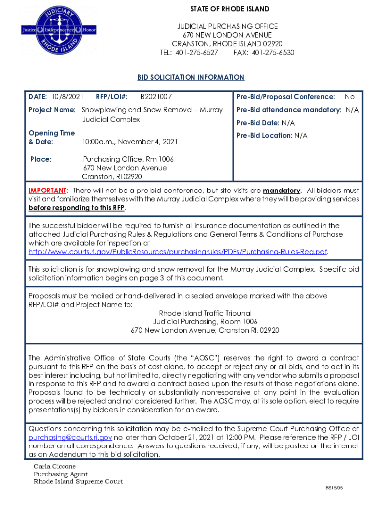 Fillable Online www.purchasing.ri.govPDFViewExternalBidBID SOLICITATION ...